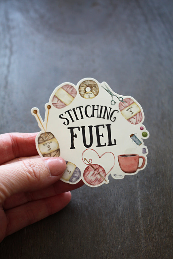 "Stitching Fuel" Vinyl Sticker – Never Not Knitting